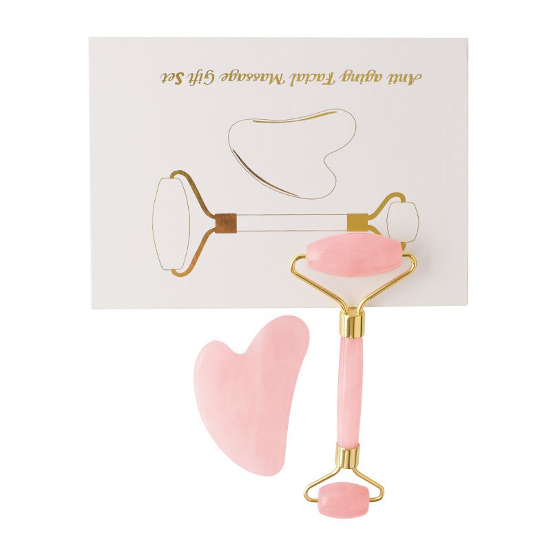 Natural Rose Quartz Jade Facial Roller Set